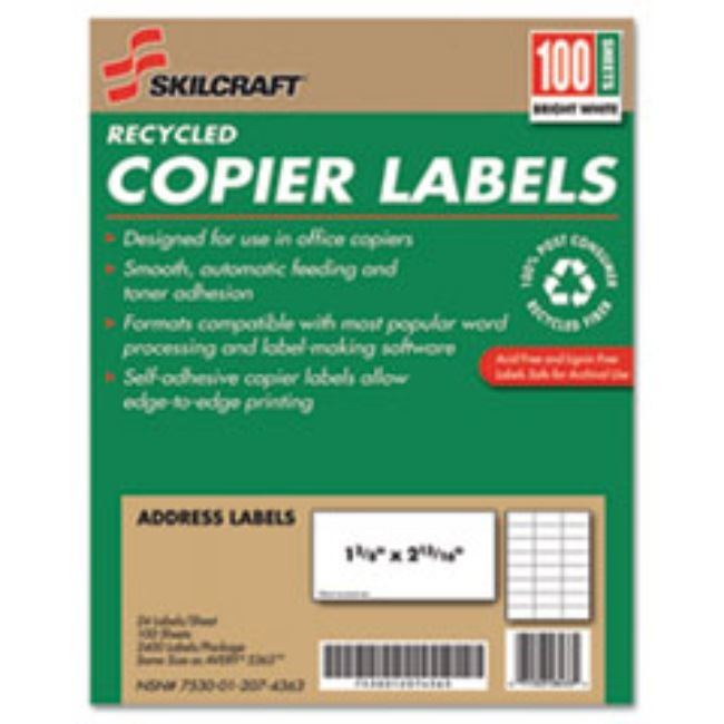 RECYCLED COPIER LABELS, 1-3-8 X 2-13-16, WHITE, 2400 LABELS-BX (5boxes ...